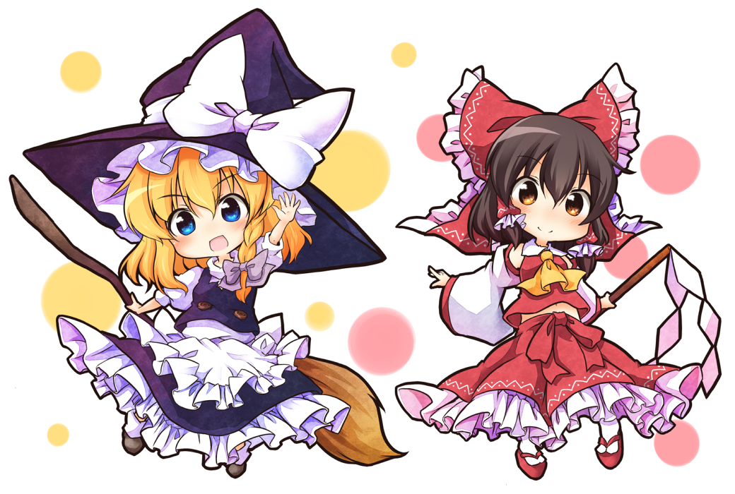 Safebooru - 2girls blonde hair blue eyes blush bow broom brown eyes ...