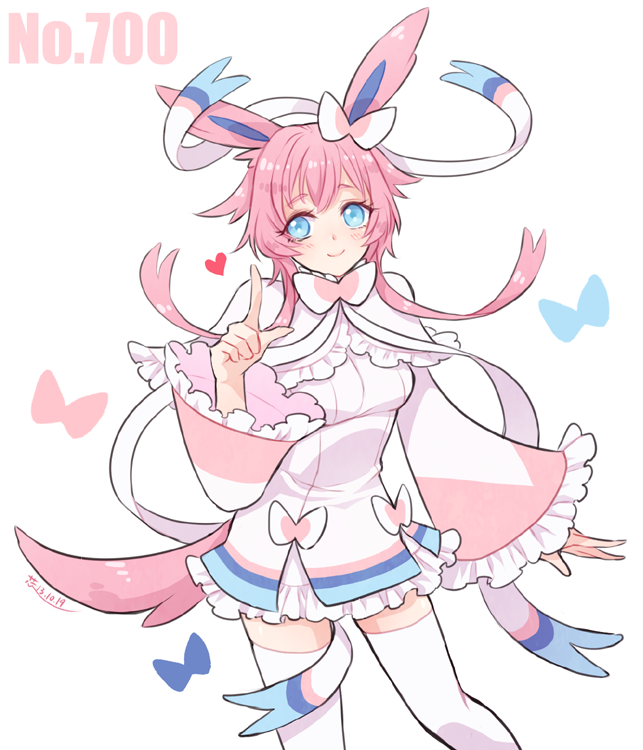 Safebooru - 1girl animal ears blue eyes blush bow dress heart long sleeves personification pink ...