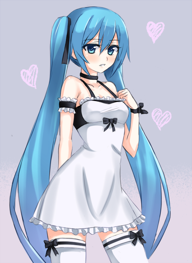 Safebooru - 1girl aqua hair blue eyes dress hatsune miku long hair solo thighhighs twintails ...