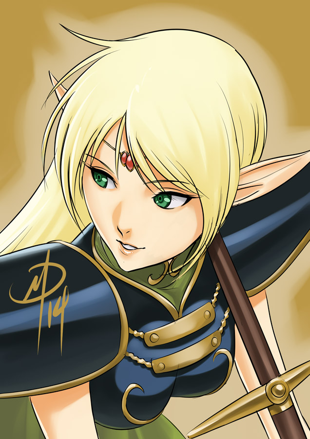 Safebooru - 1girl armor blonde hair breastplate circlet daniel macgregor deedlit elf forehead ...
