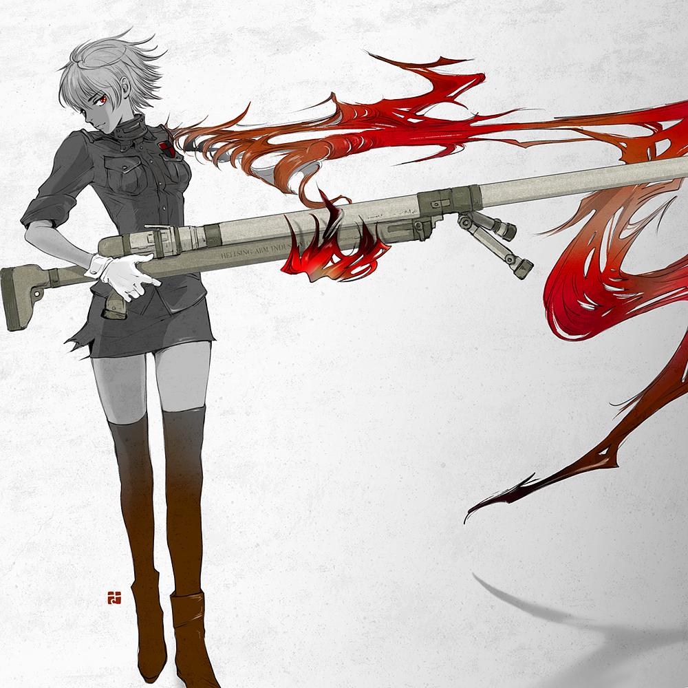 Safebooru - 1girl anti-materiel rifle gloves gun hellsing red eyes ...