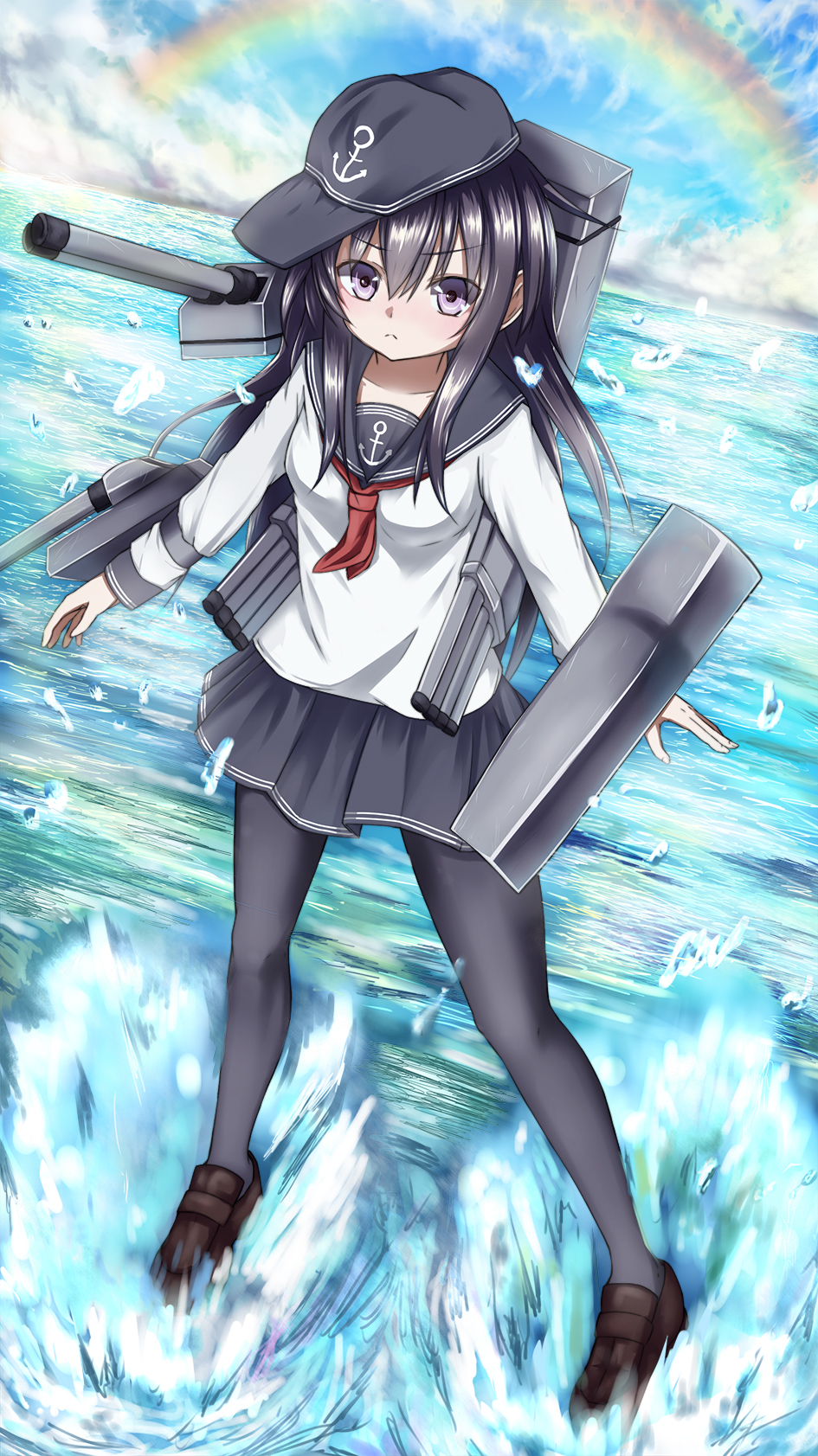 Safebooru - 1girl akatsuki (kantai collection) black hair black legwear hat highres kantai ...