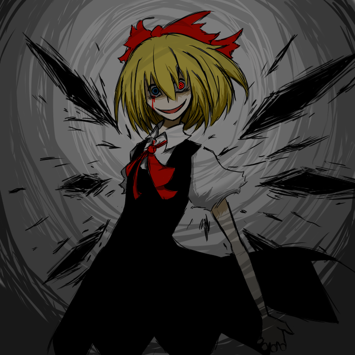 Safebooru - 1girl black dress black wings blonde hair blood blue eyes ...