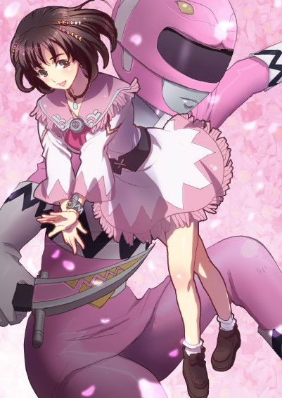 Safebooru - brown eyes brown hair dress frills ginga pink gingapink ...