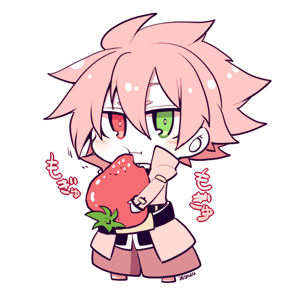 Safebooru - 1boy blazblue chibi food fruit heterochromia kuro yuzu ...