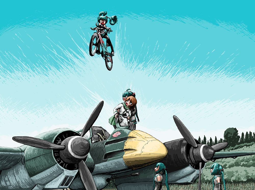 Safebooru - airplane anglerfish bicycle bmx girls und panzer hatsune miku henschel hs 129 ...