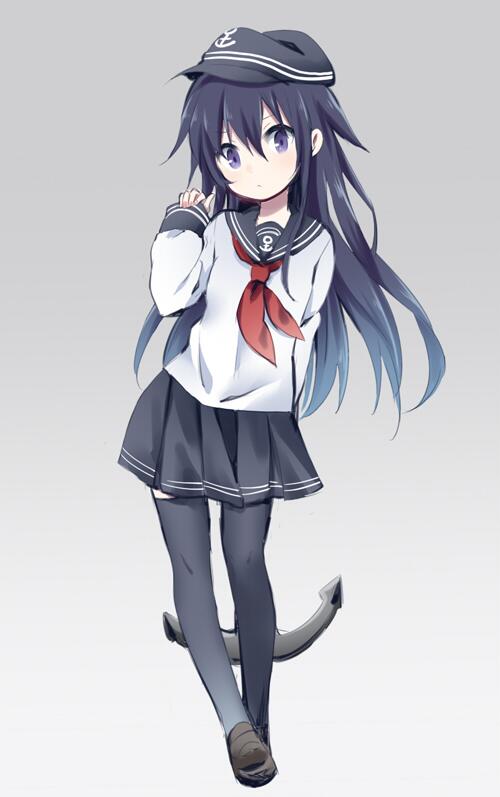 Safebooru - 1girl akatsuki (kantai collection) anchor black legwear gradient gradient background ...