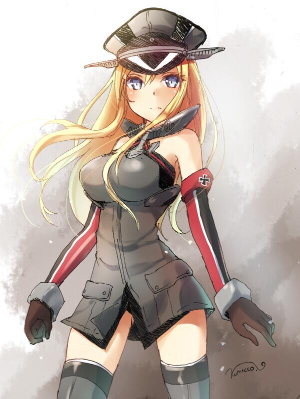 Safebooru - 1girl bare shoulders bismarck (kantai collection) blonde hair blue eyes breasts ...
