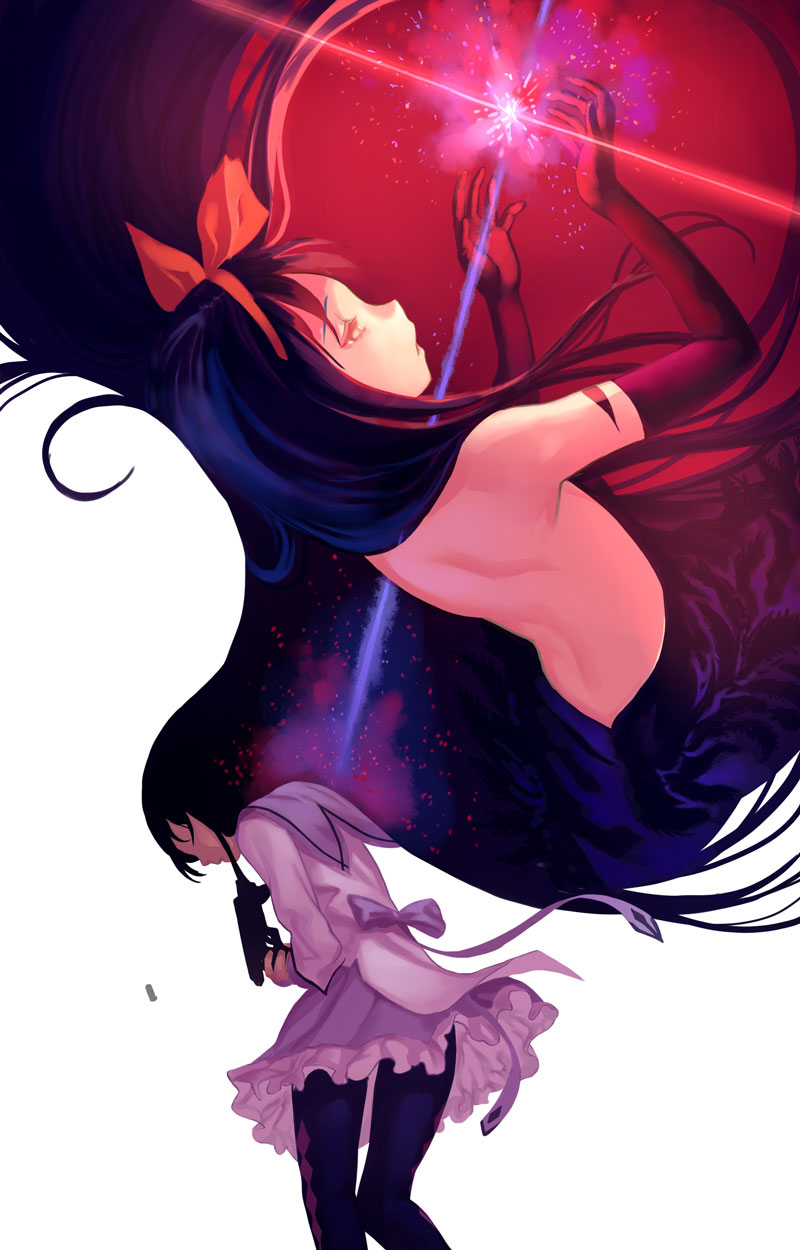 Safebooru - 1girl akemi homura akuma homura argyle argyle legwear bare back bare shoulders black ...