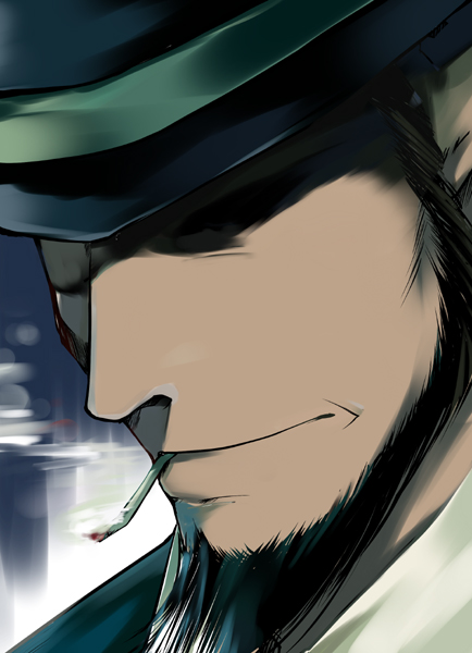 Safebooru - 1boy beard bowler hat cigarette facial hair hat jigen ...