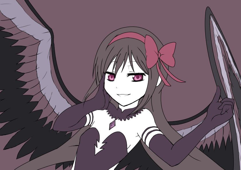 Safebooru - 1girl akemi homura akuma homura black hair choker dress elbow gloves feathered wings ...