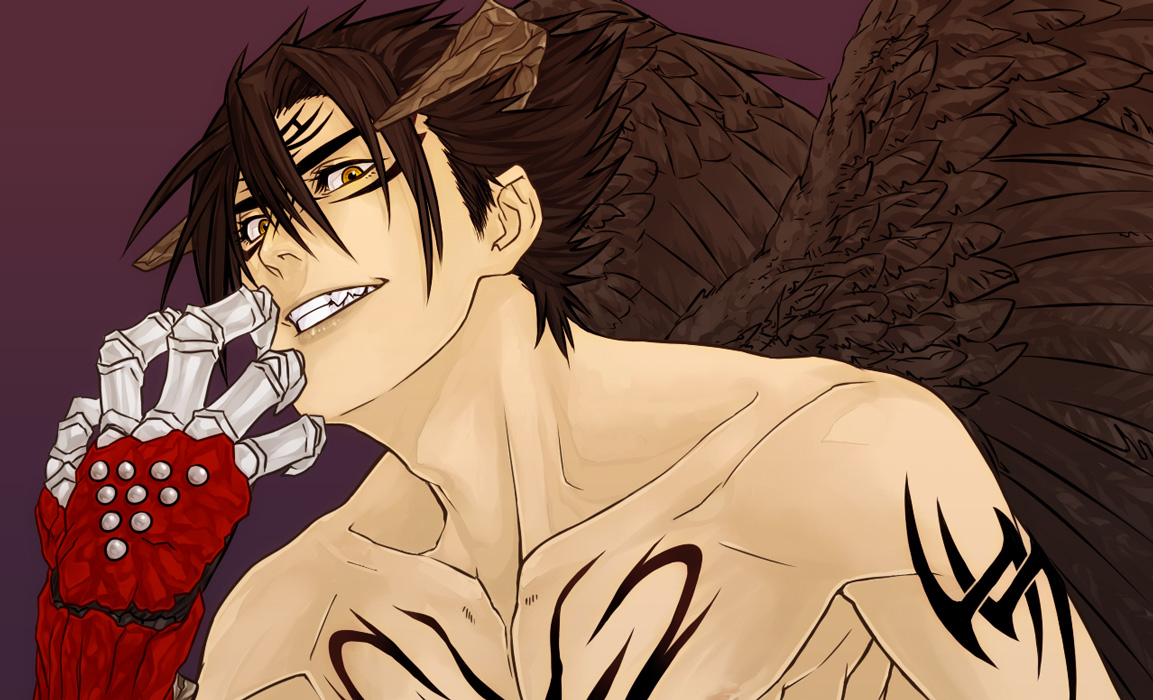 Safebooru - 1boy black hair black wings collarbone dark persona demon ...