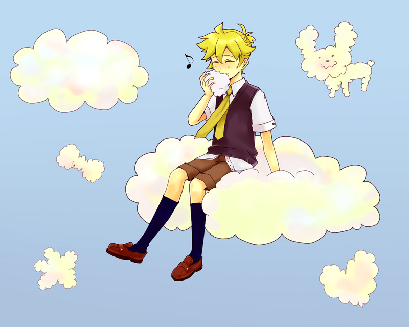 Safebooru - 1boy ^ ^ ataru (7noise) closed eyes clouds eating kagamine ...