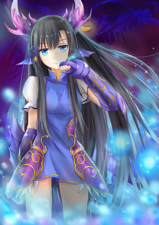 Safebooru - 1girl black hair blue eyes china dress chinese clothes dragon dragon girl dragon ...