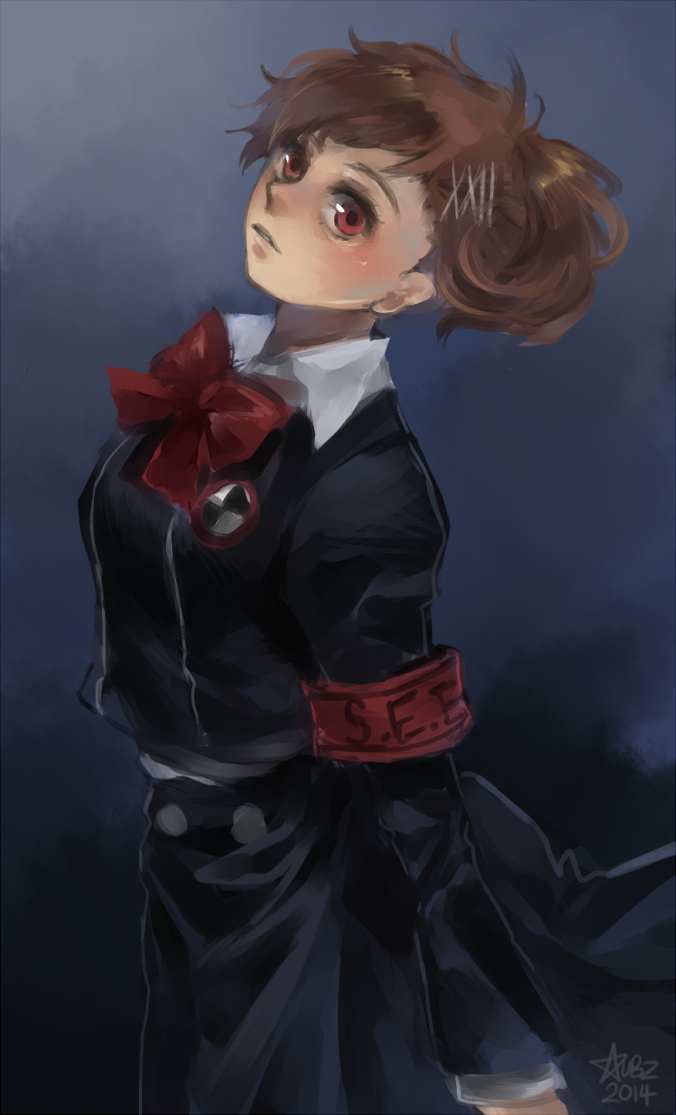 Safebooru - 1girl armband aubz bow brown hair dated female protagonist (persona 3) hair ornament ...