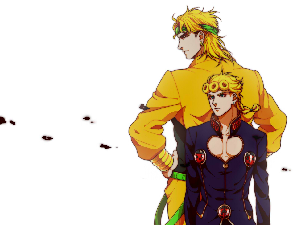 Safebooru - 2boys back-to-back blonde hair dio brando father and son giorno giovanna height ...