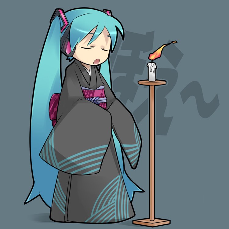 Safebooru - aqua hair candle closed eyes enka gishi hatsune miku ...