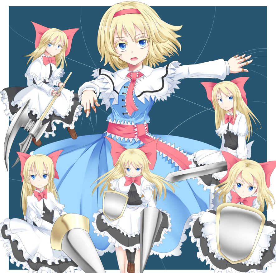 Safebooru - 1girl alice margatroid apron axe blonde hair blue eyes bow capelet doll dress hair ...