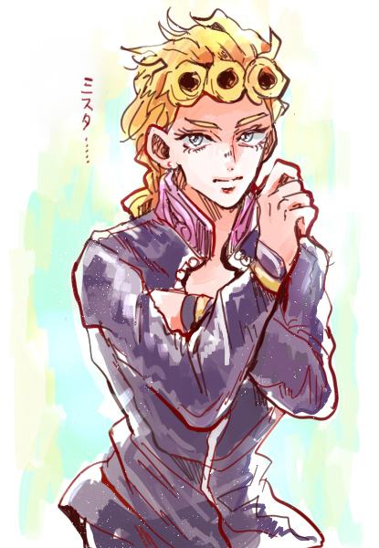 Safebooru - 1boy blonde hair blue eyes braid crossed arms earrings giorno giovanna jewelry jojo ...