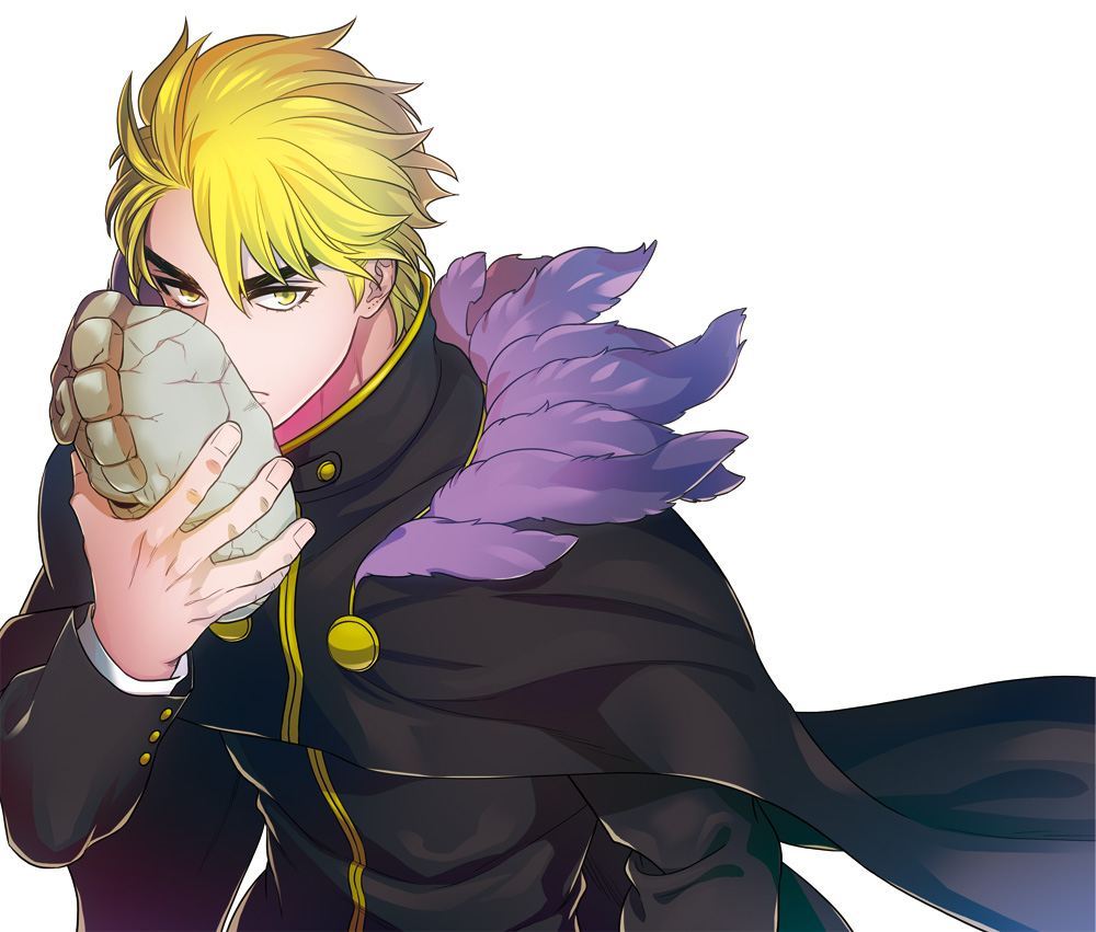 Safebooru - 1boy blonde hair cape dio brando feathers jojo no kimyou na bouken kbs solo stone ...