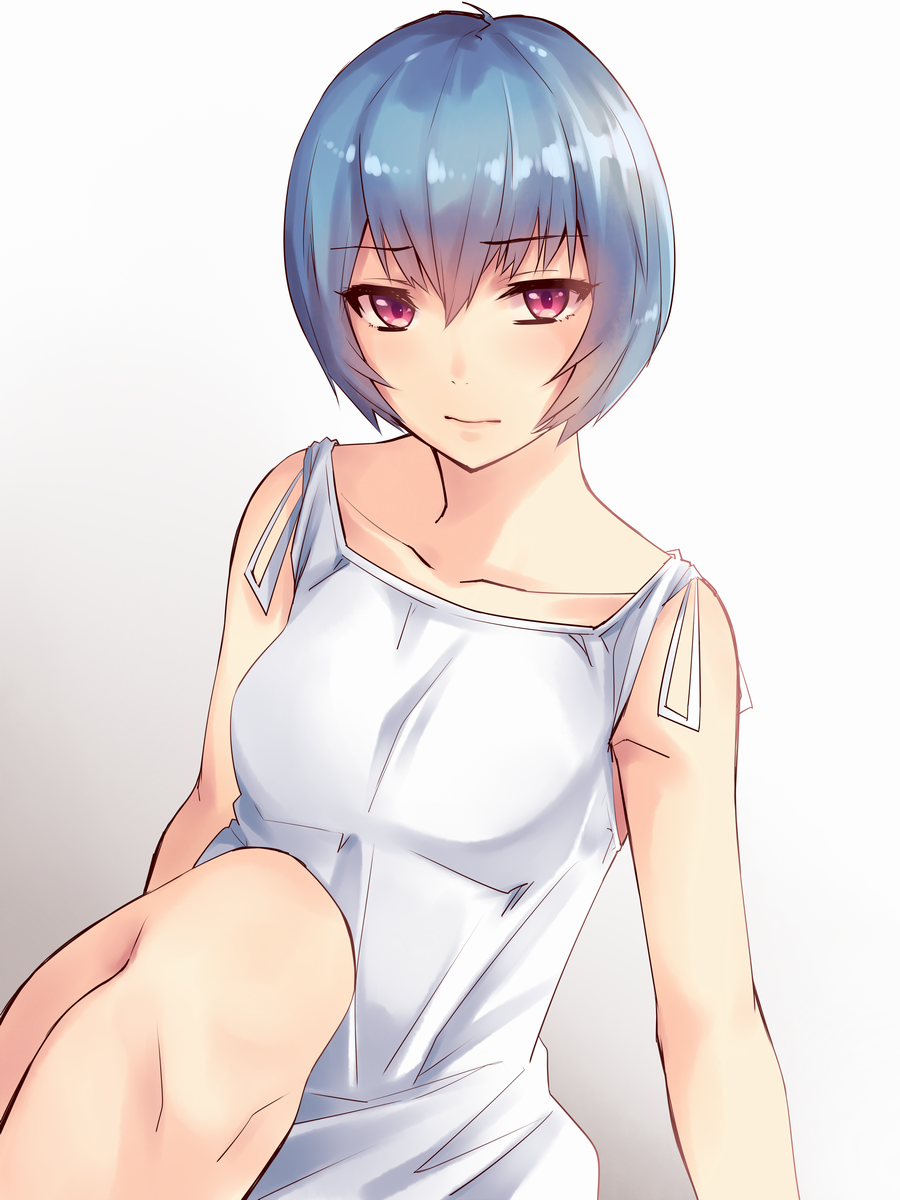 Safebooru - 1girl arios (orochi yuta) ayanami rei blue hair collarbone gradient gradient ...