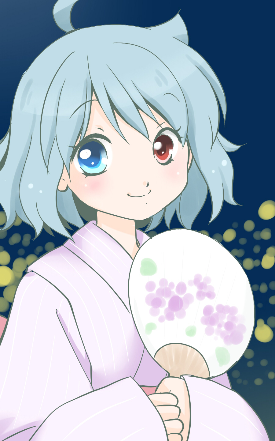 Safebooru - 1girl ahoge alternate costume aqua hair fan heterochromia ...