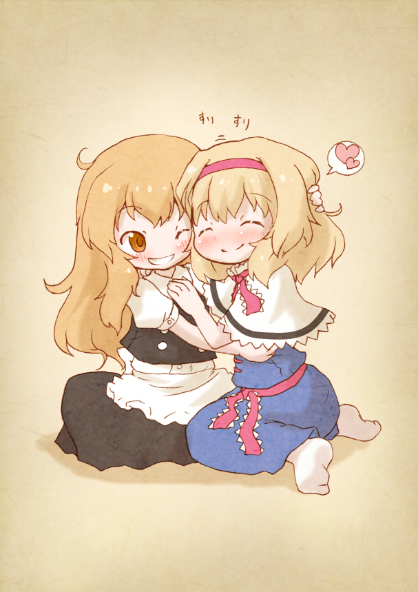 Safebooru - 2girls alice margatroid apron arinu black dress blonde hair blue dress blush capelet ...