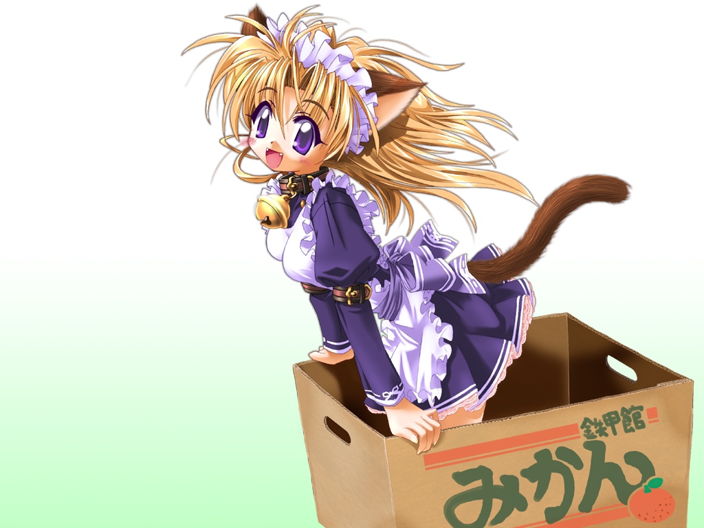 Safebooru - apron bell blonde hair blush bow box collar dress fang long ...