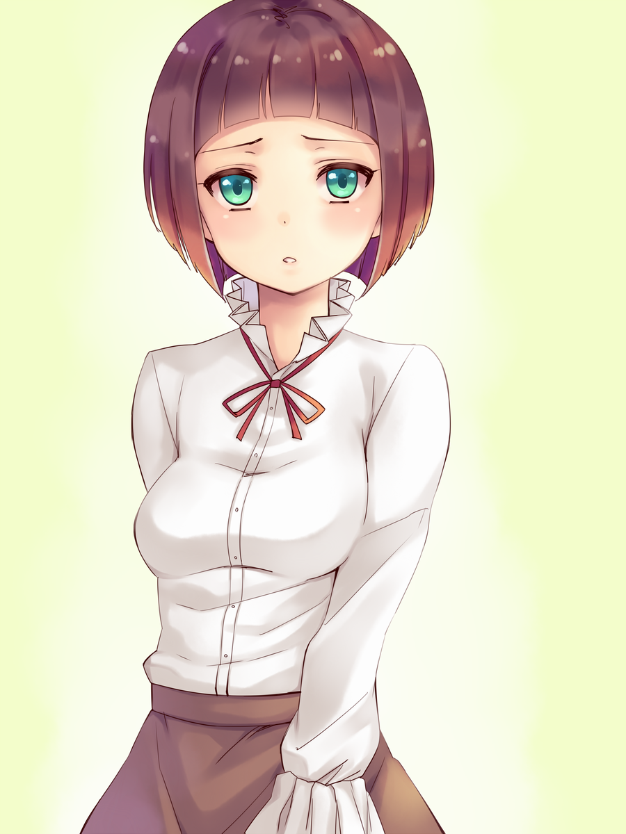 Safebooru - 1girl bangs blunt bangs bob cut brown hair green eyes highres original orochi yuta ...
