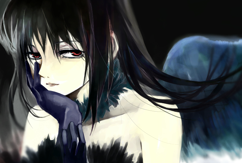 Safebooru - 1girl akemi homura akuma homura bare shoulders black background black gloves black ...