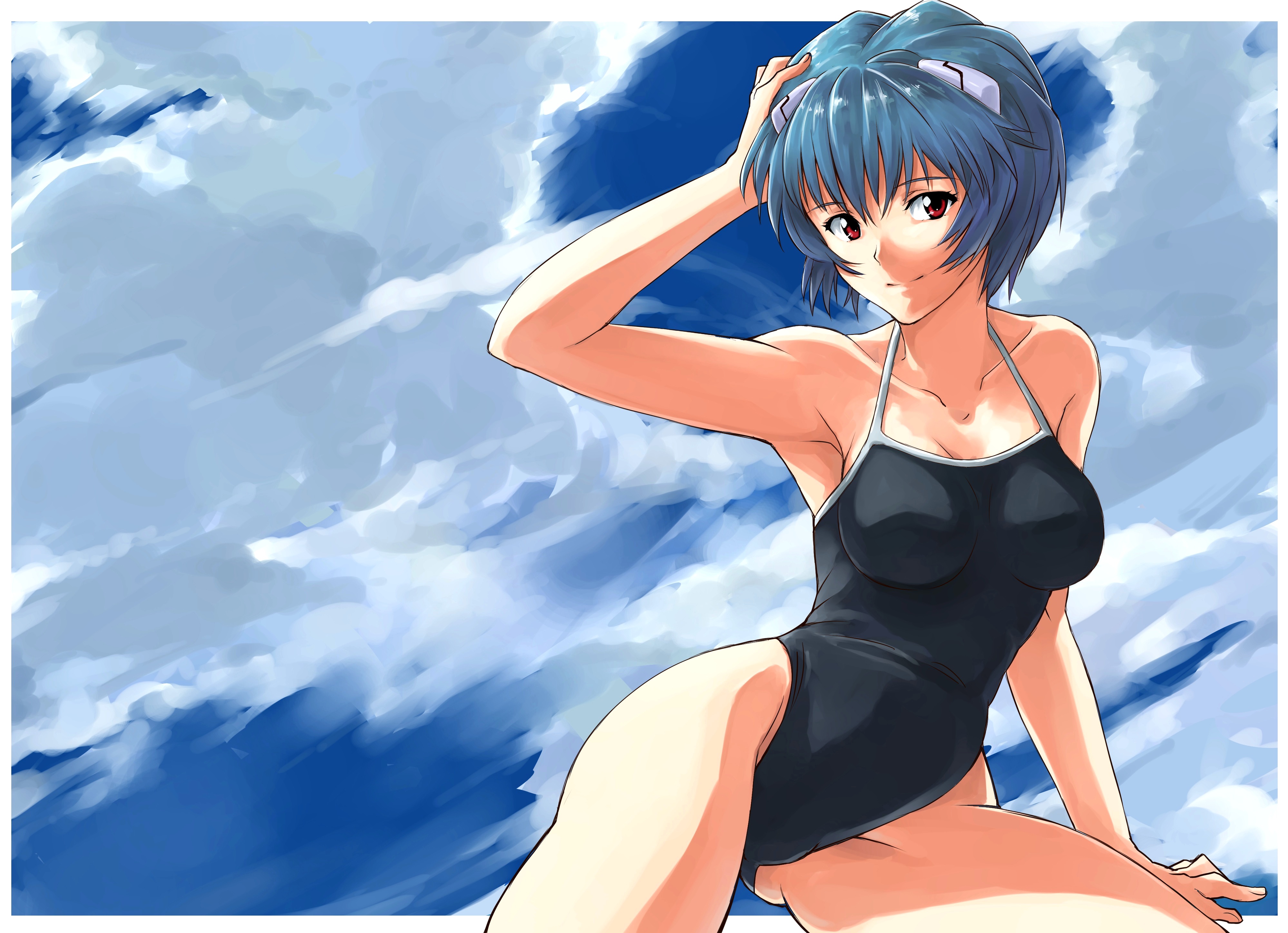 Safebooru - 1girl absurdres ayanami rei blue hair competition school ...