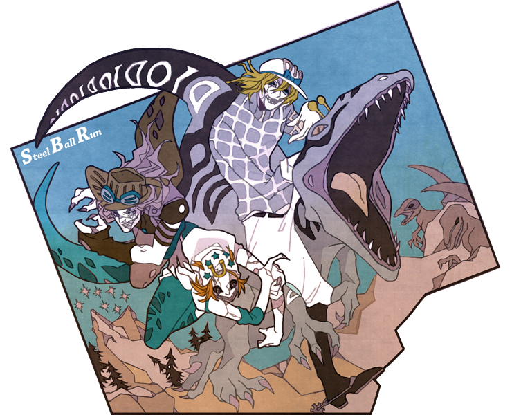 Safebooru - 1boy 3boys blonde hair claws diego brando dinosaur gyro ...