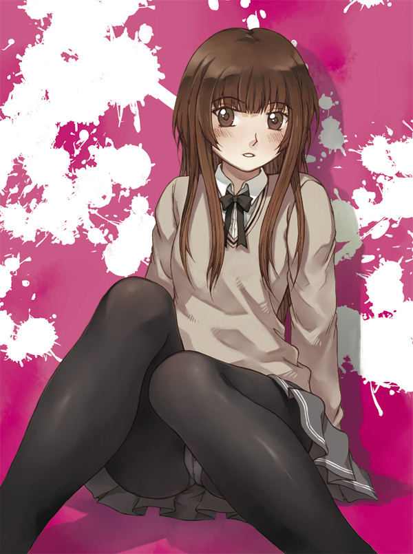 Safebooru - 1girl amagami black legwear blush brown eyes brown hair crotch seam kamizaki risa ...
