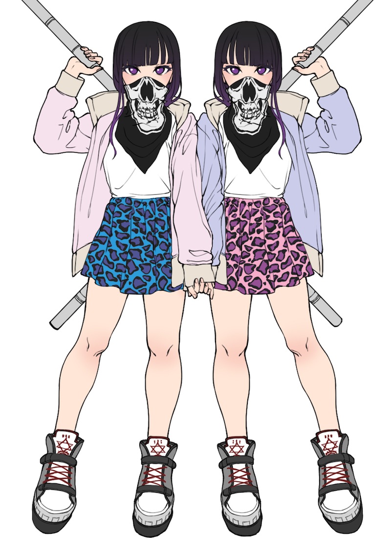 Safebooru - 2girls banchou bangs black hair blunt bangs blush high ...