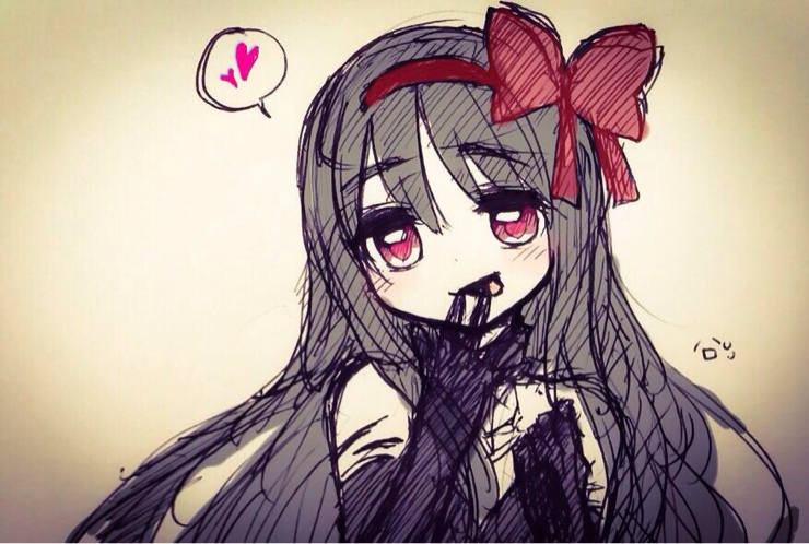 Safebooru - 1girl akemi homura akuma homura bare shoulders black gloves black hair bow choker ...