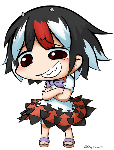 Safebooru - 1girl black hair chibi grin horn inunoko. kijin seija ...