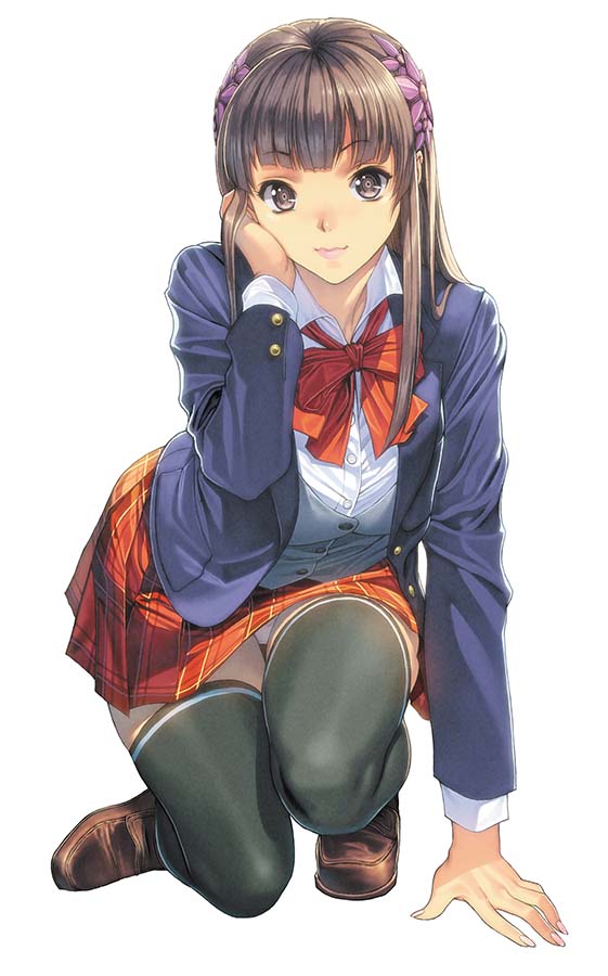 Safebooru - 1girl arm support bangs black legwear blazer blunt bangs brown eyes brown hair ...