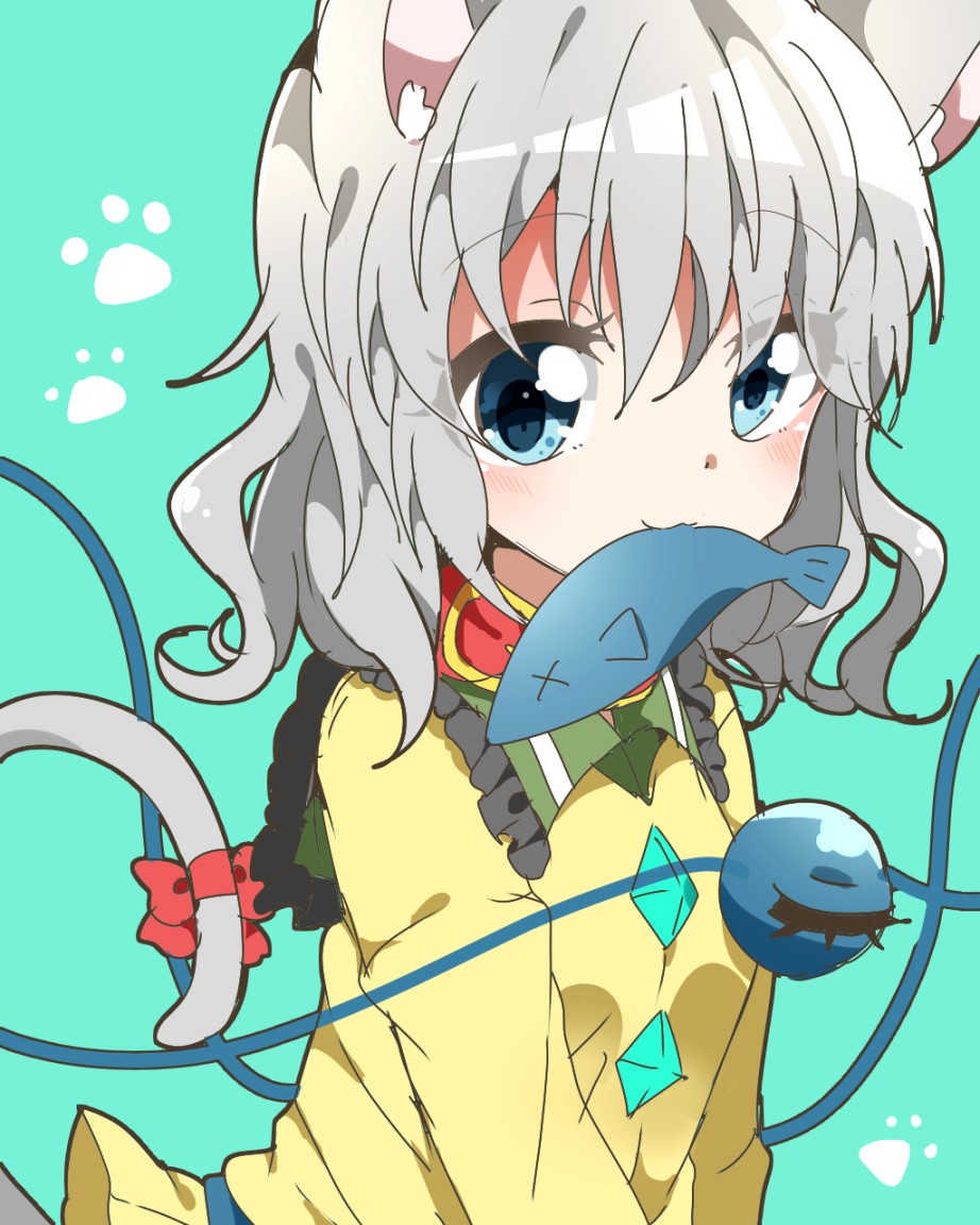 Safebooru - 1girl animal ears blue eyes cat ears cat tail fish ...