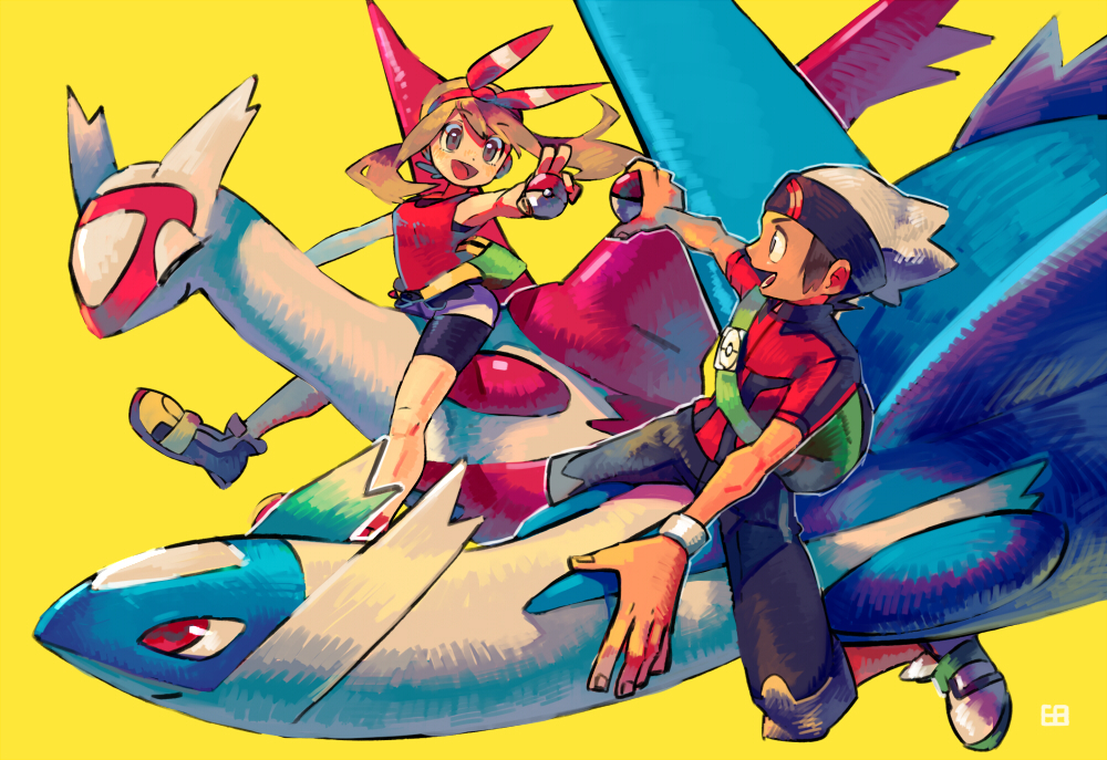 Safebooru - 1boy 1girl backpack bag bike shorts bracelet brown hair eye ...