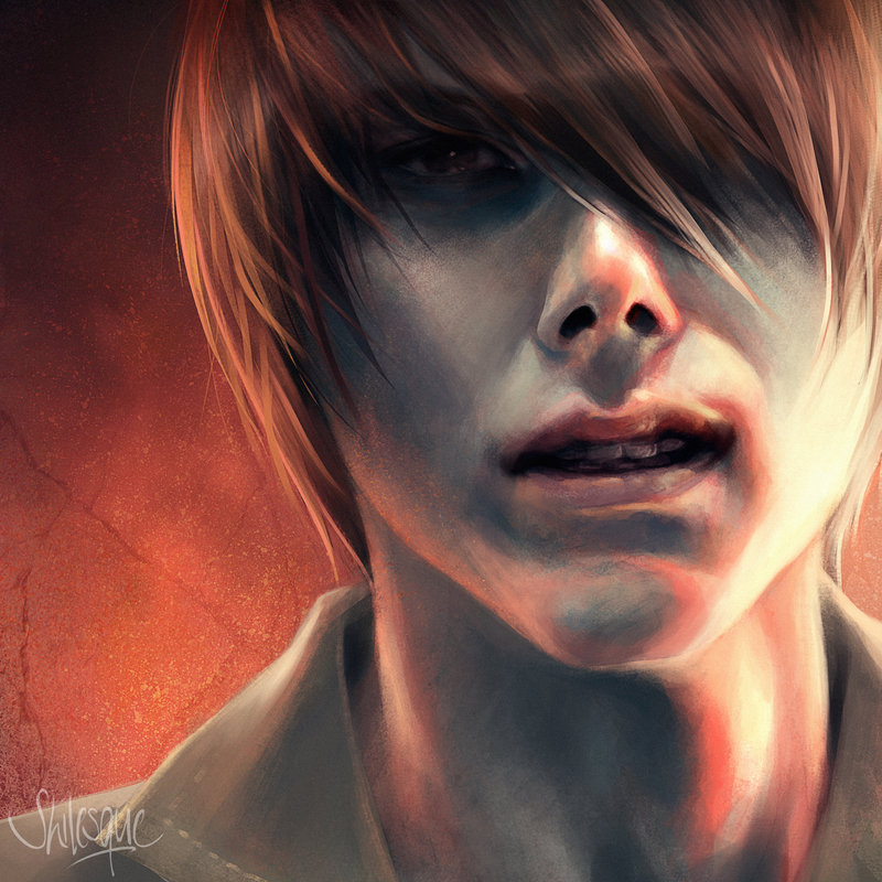 Safebooru - 1boy artist name death note face hair over one eye male ...