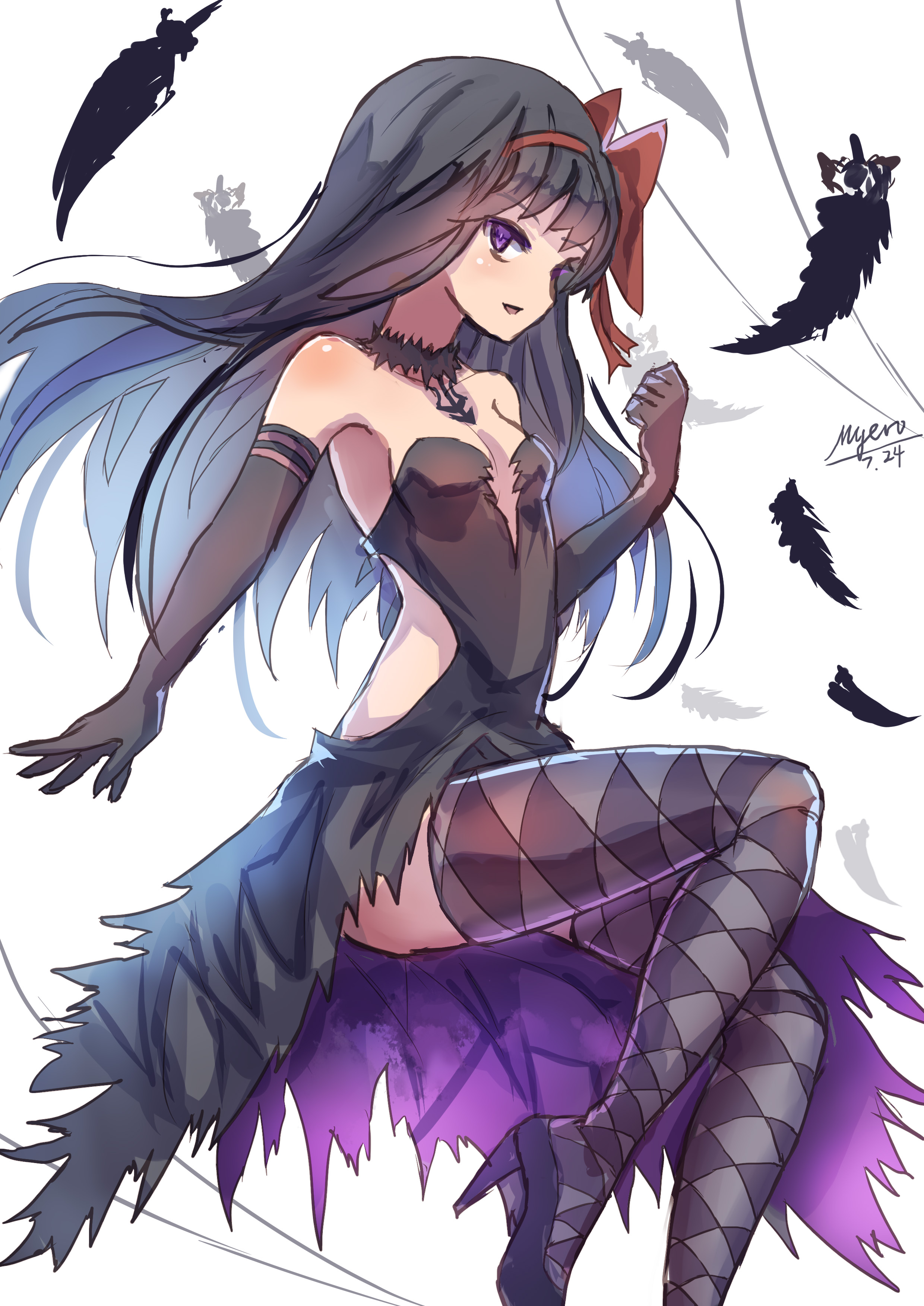 Safebooru - 1girl absurdres akemi homura akuma homura argyle argyle legwear bare shoulders black ...