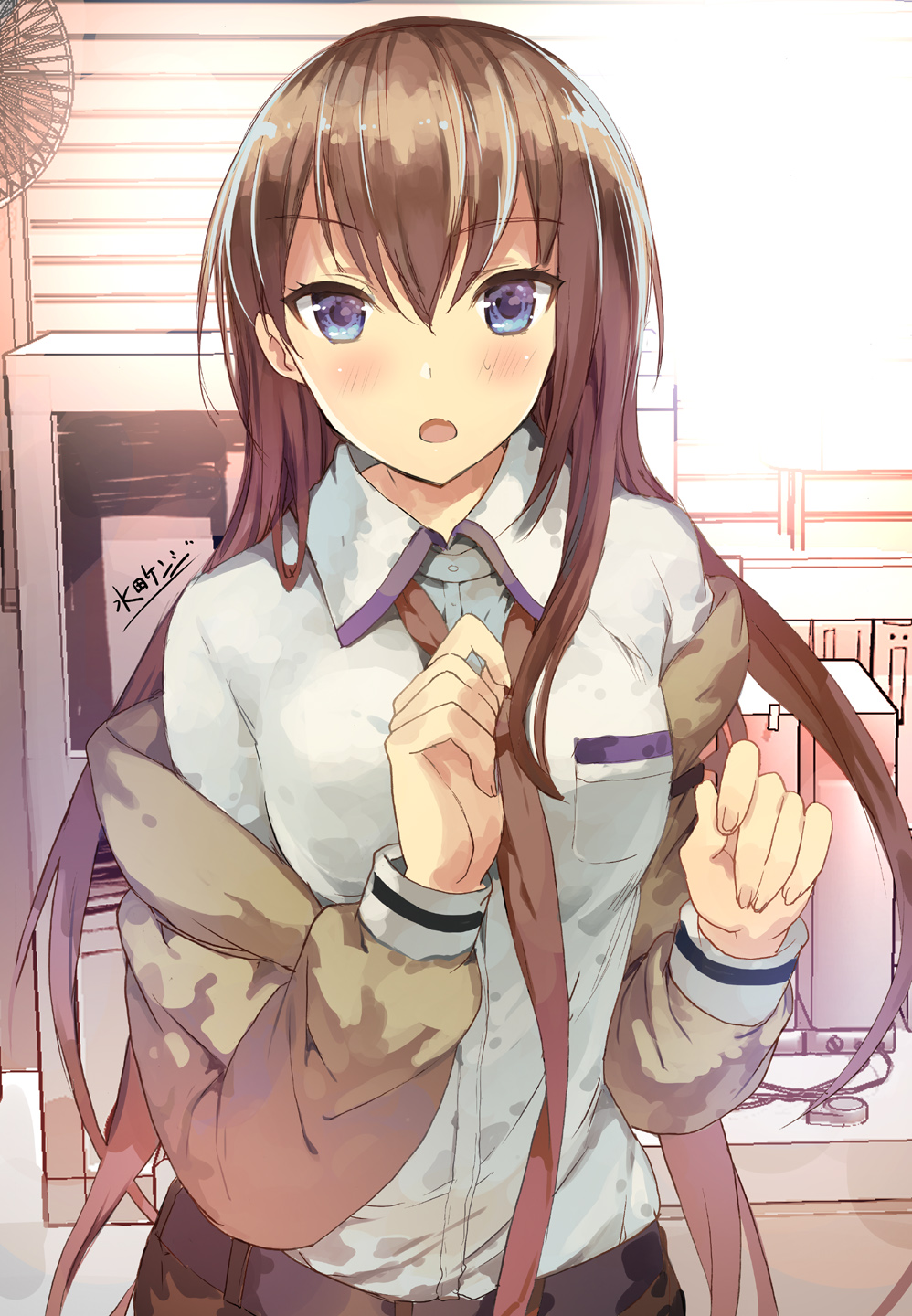 Safebooru - 1girl artist name blue eyes blush brown hair bust chestnut ...