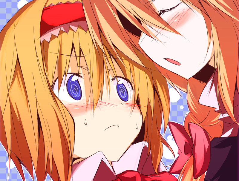 Safebooru - 2girls alice margatroid bad id blonde hair blue eyes blush braid hairband huei ...
