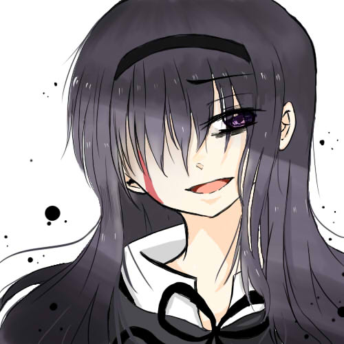 Safebooru - 1girl akemi homura black hair bleeding blood dress funeral dress hair over one eye ...
