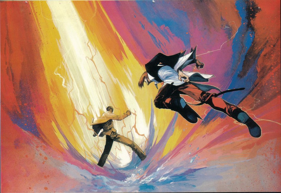 Safebooru - 2boys andy seto black hair dress shirt fighting fire ...