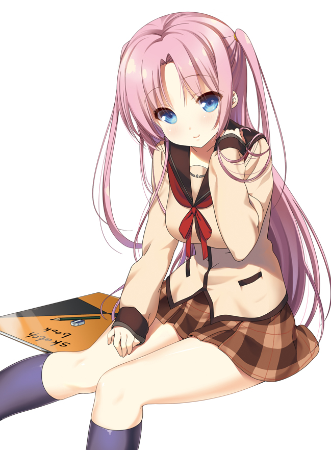 Safebooru - 1girl adjusting hair blue eyes blush jinsei kneehighs long hair looking at viewer ...