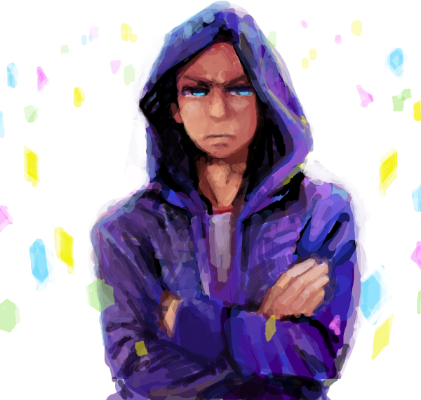 Safebooru - 1boy bald blue eyes crossed arms dark skin frown hoodie ...