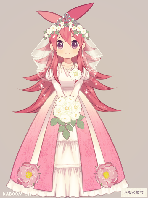 Safebooru - 1girl artist name bouquet dress flaky flower happy tree ...