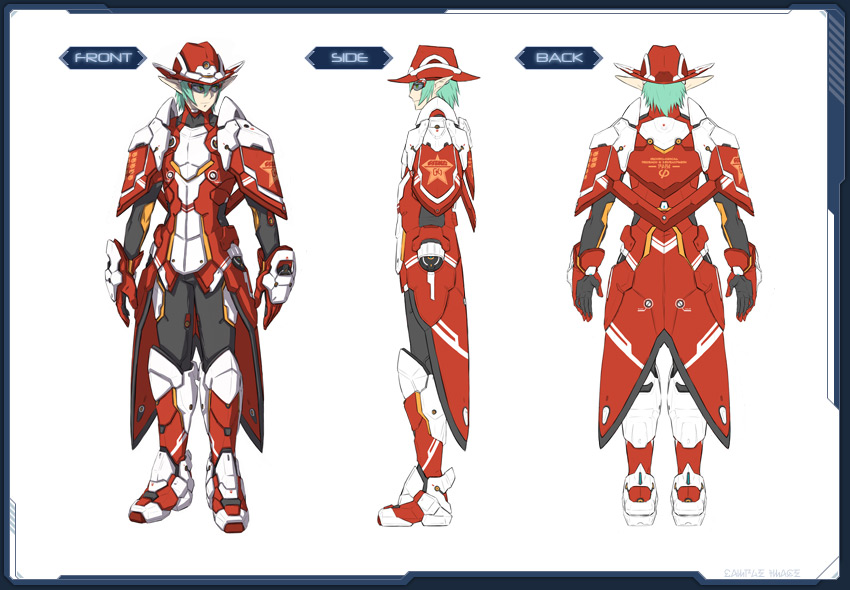 Safebooru - armor coat concept art cowboy hat glasses green hair hat ...