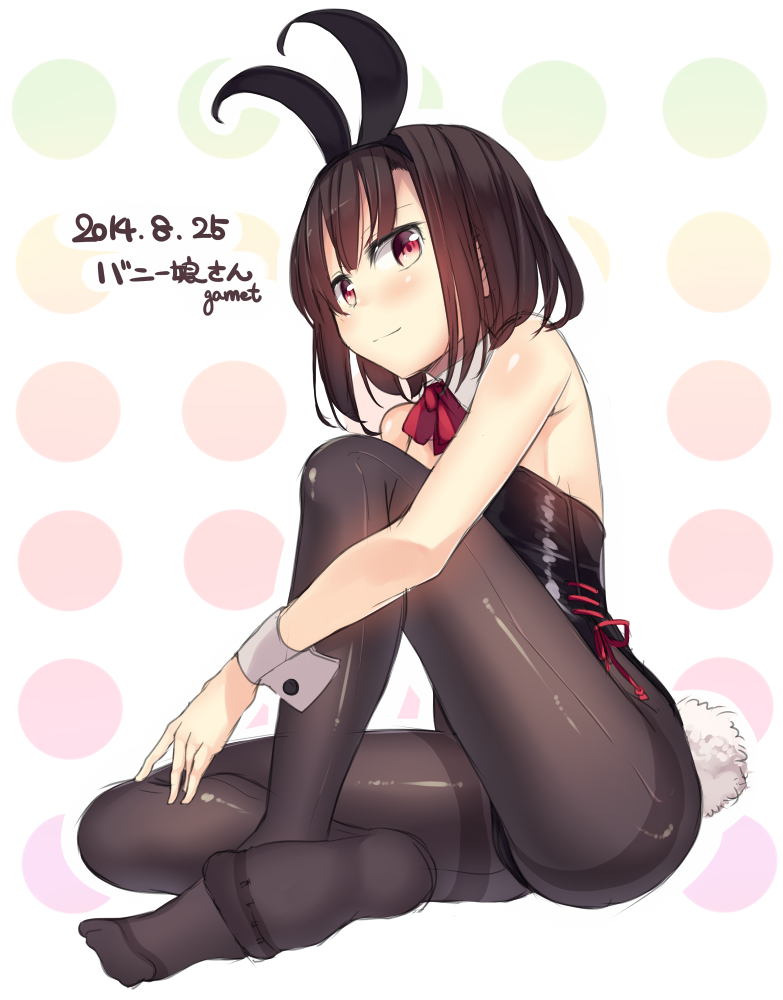 Safebooru - 1girl animal ears black hair black legwear blush bowtie breasts bunny tail bunnysuit ...